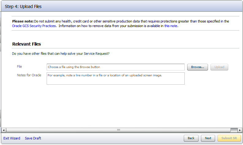 Creating an SR on Oracle Support